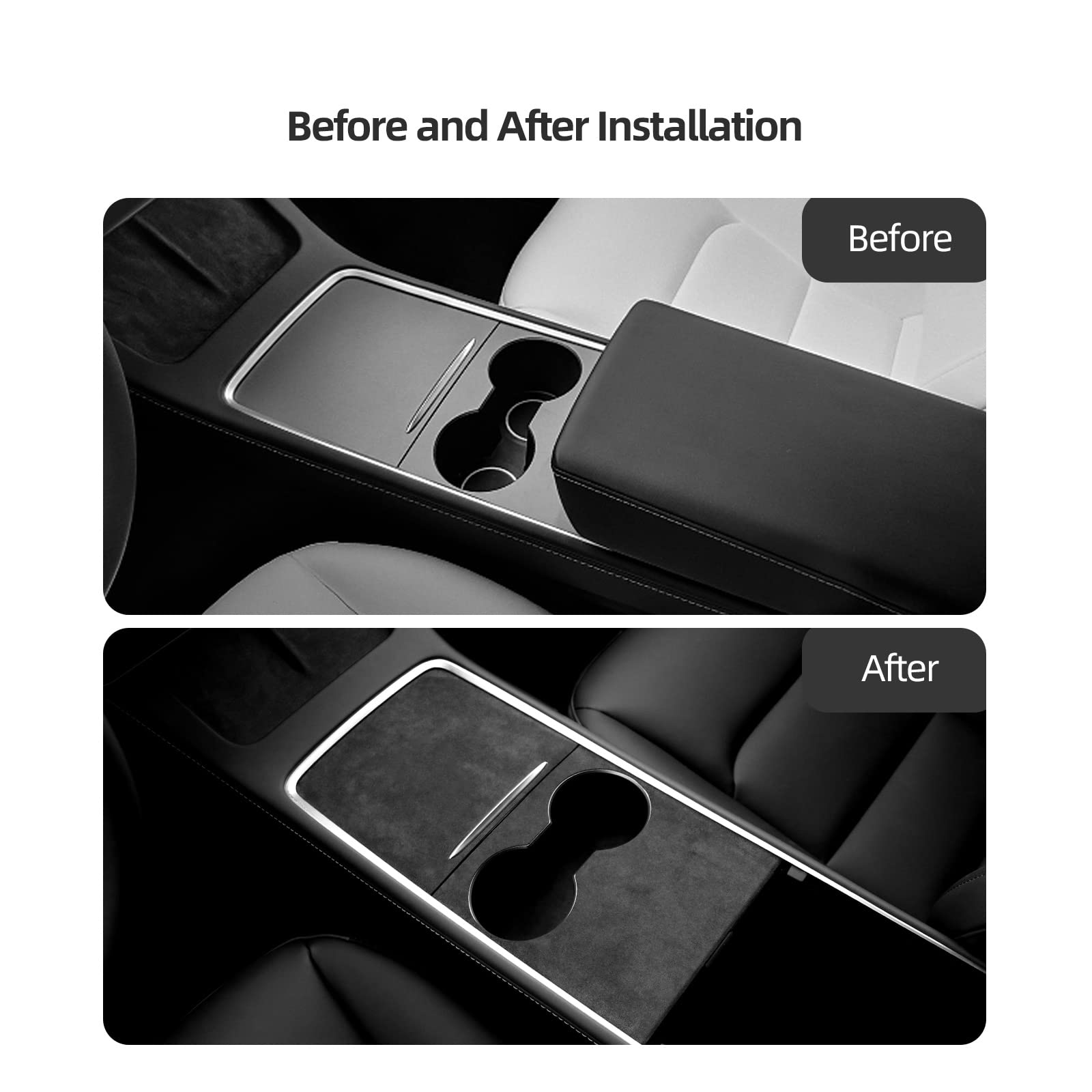 Alfanxi Center Console Wrap Cover Kit, Italy Alcantara Material Center Console Protector Accessories for Tesla Model 3/Model Y (Black)