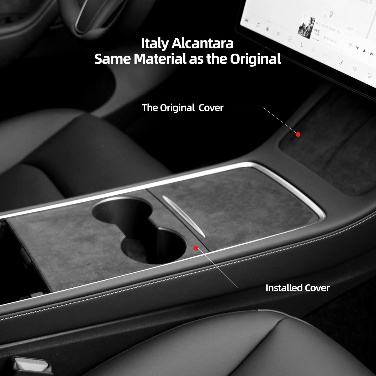 Alfanxi Center Console Wrap Cover Kit, Italy Alcantara Material Center Console Protector Accessories for Tesla Model 3/Model Y (Black)