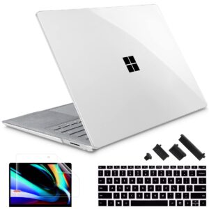 may chen case for 13.5" microsoft surface laptop 3/4/5 with alcantara palm rest model 1867 1958 1959 (2019 2021 2022), plastic hard shell case with keyboard cover + screen protector, crystal clear