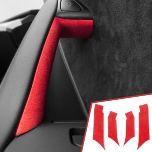 gzxinwei red alcantara interior trim inner door handle cover sticker panel styling moulding decor accessories for tesla model y 2020-2023 model 3 2017-2023