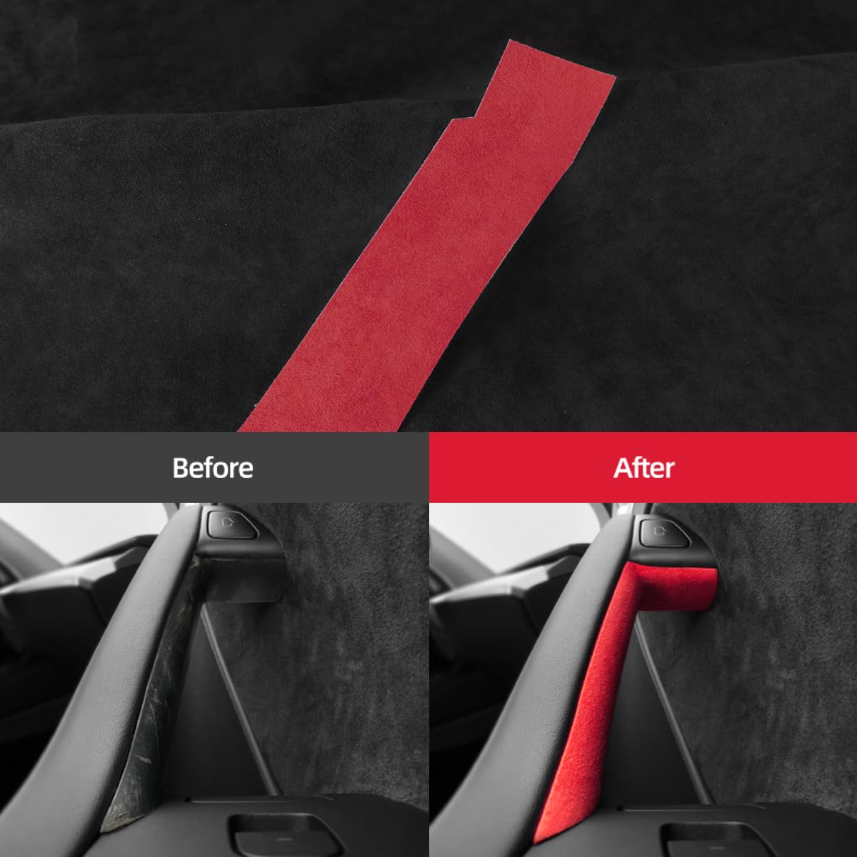 GZXinWei Red Alcantara Interior Trim Inner Door Handle Cover Sticker Panel Styling Moulding Decor Accessories for Tesla Model Y 2020-2023 Model 3 2017-2023