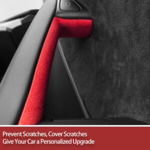 GZXinWei Red Alcantara Interior Trim Inner Door Handle Cover Sticker Panel Styling Moulding Decor Accessories for Tesla Model Y 2020-2023 Model 3 2017-2023