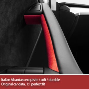 GZXinWei Red Alcantara Interior Trim Inner Door Handle Cover Sticker Panel Styling Moulding Decor Accessories for Tesla Model Y 2020-2023 Model 3 2017-2023