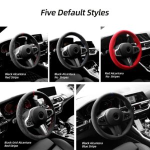 Alfanxi Hand Stitch Sewing Italy Alcantara Car Steering Wheel Cover Wrap for BMW 3 5 7 8Series M2 M3 M4 M5 M6 M7 M8 X3 X4 X5 X6 M X7 Z4Trims (Black Alcantara+Red Stripe)