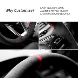 Alfanxi Hand Stitch Sewing Alcantara Car Steering Wheel Cover Wrap for Audi A5/Q3/Q5/Q5 e/Q7/Q8/RS 5/RS Q8/S3/S4/S5/SQ5/SQ7/SQ8 with Shift Paddles(Red Stripe)