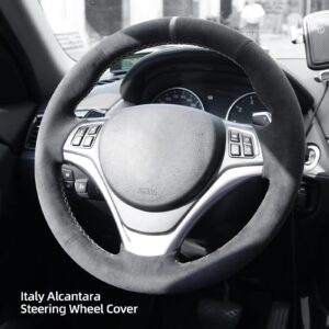 Alfanxi Hand Stitch Alcantara Steering Wheel Cover Compatible with BMW M3 E90 E92 E93 2008-2013 (White Stripe)