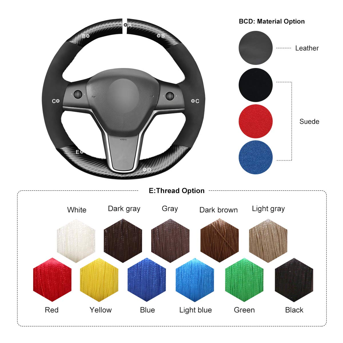 MEWANT Car Steering Wheel Covers Wrap for Tesla Model 3 2017-2020 Tesla Model Y 2020-2021 Customized Alcantara Hand-Stitched Wrap