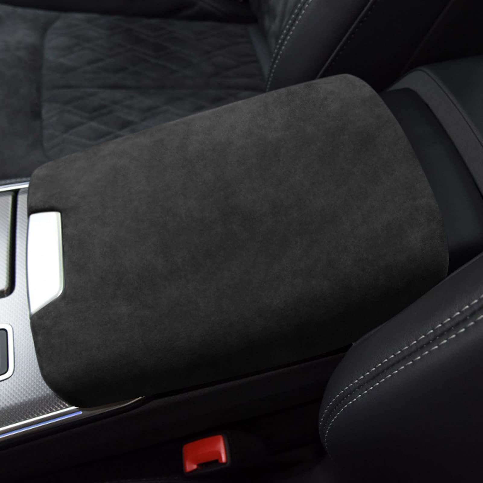 Toworldit Alcantara + ABS Material Central Control Armrest Box Trim Cover Compatible with Audi A6 A7 2019-2021 (Black Gray)