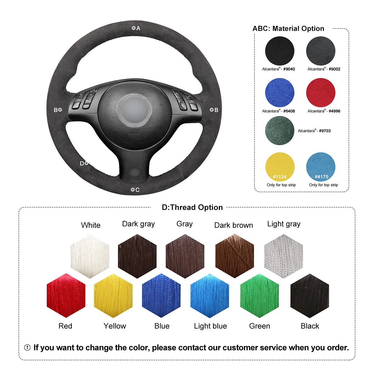 MEWANT Steering Wheel Wrap Hand Sewing Alcantara Auto Steering Wheel Cover for BMW 3 Series E46 E46/5 2004-2005/5 Series E39 2002-2003 / M3 2001-2006 / M5 2000-2003