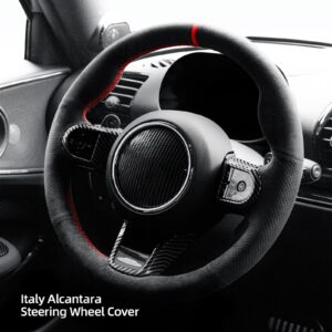 Alfanxi Hand Stitch Alcantara Steering Wheel Cover Compatible with Mini Clubman/Hatchback/Convertible/Countryman 2021-2023 (Red Stripe)