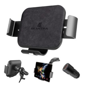 akantra alcantara 15w dual coil qi wireless car charger mount holder compatible for samsung galaxy z fold5 fold4 fold3 z fold2 fold s23 ultra iphone 15 pro max auto clamp fast car charger