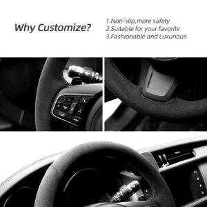 Alfanxi Hand Stitch Sewing Italy Alcantara Car Steering Wheel Cover Wrap Compatible with Jaguar F-PACE/F-Type/XE/XF (No Stripes)