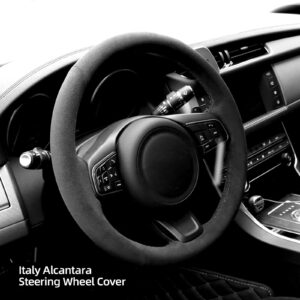 Alfanxi Hand Stitch Sewing Italy Alcantara Car Steering Wheel Cover Wrap Compatible with Jaguar F-PACE/F-Type/XE/XF (No Stripes)