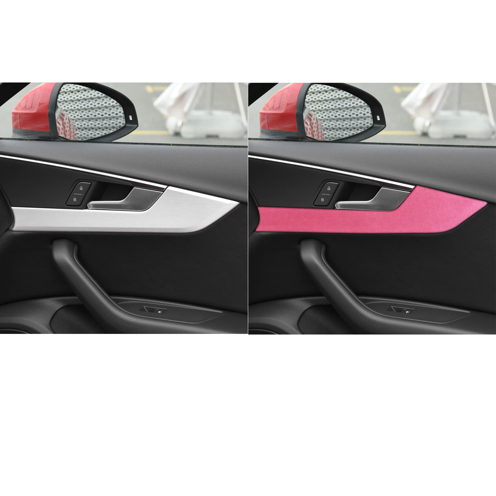 Toworldit 4pcs/Set Alcantara + ABS Material Inner Door Handle Cover Trim Sticker Compatible with Audi A4L 2017-2021 (Pink)