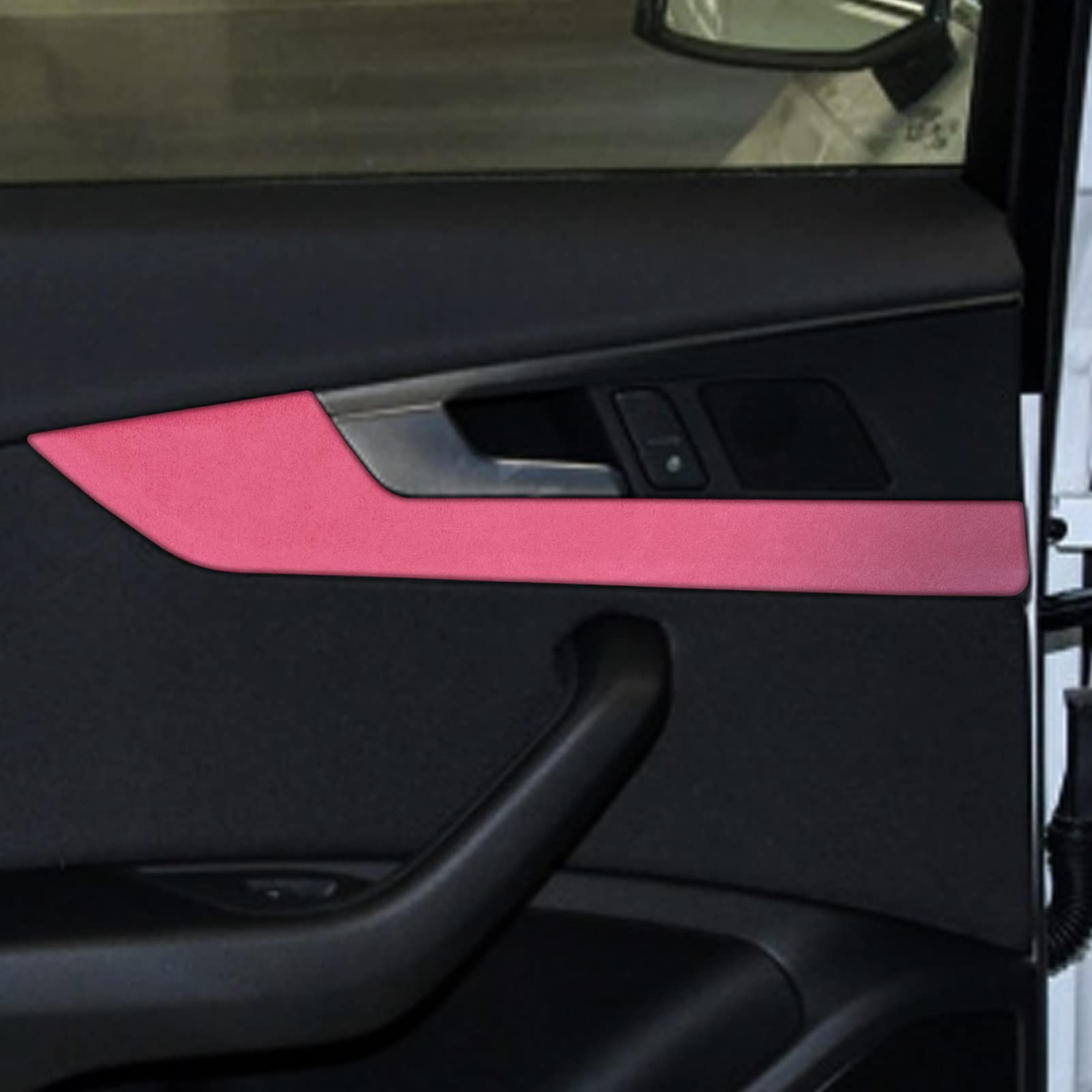 Toworldit 4pcs/Set Alcantara + ABS Material Inner Door Handle Cover Trim Sticker Compatible with Audi A4L 2017-2021 (Pink)