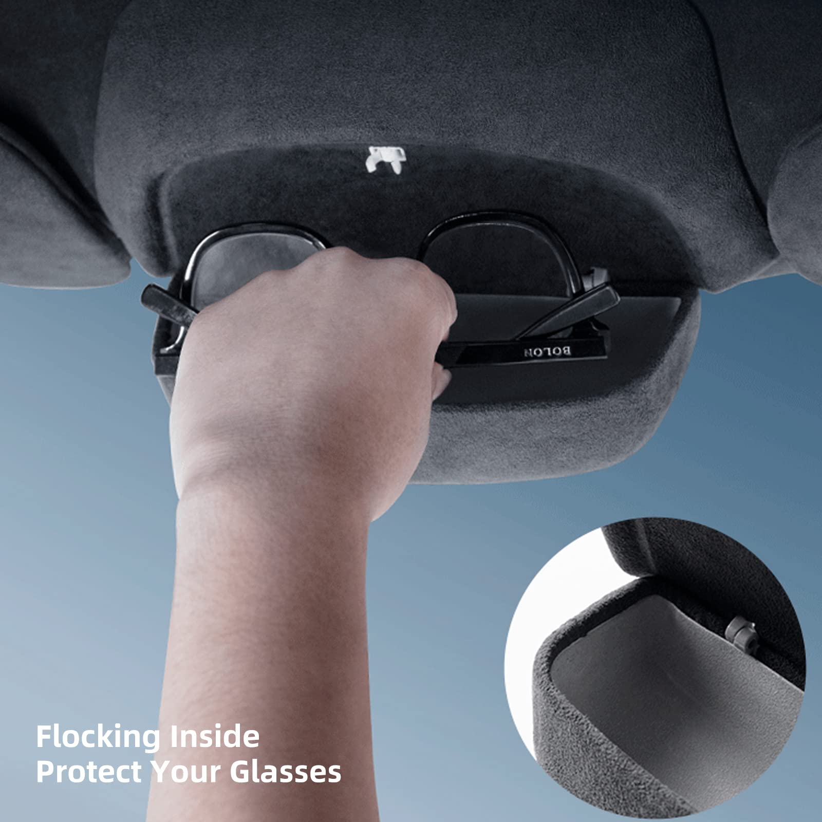 Alfanxi Sunglasses Holder Clip Alcantara Material Eyeglasses Protective Box Mount On Car Roof Compatible with Tesla Model Y(Black)