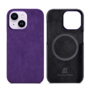 akantra alcantara case for apple iphone 14 series, handmade half-wrapped synthetic suede cover, compatible with magsafe wireless charging(iphone 14 plus,purple)