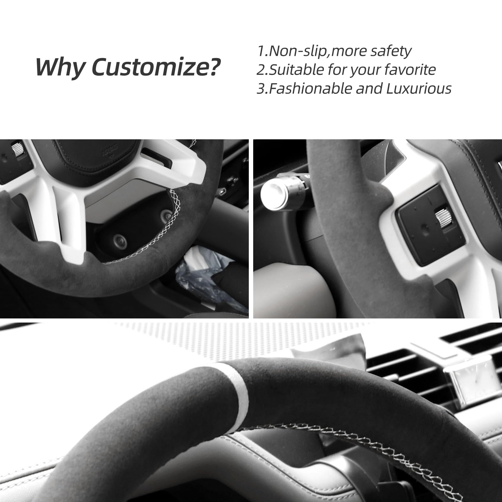 Alfanxi Hand Stitch Sewing Italy Alcantara Car Steering Wheel Cover Wrap for Land Rover Land Rover Defender 90 S/X-Dynamic SE