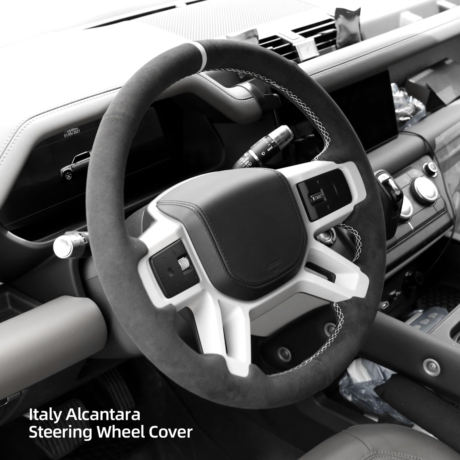 Alfanxi Hand Stitch Sewing Italy Alcantara Car Steering Wheel Cover Wrap for Land Rover Land Rover Defender 90 S/X-Dynamic SE