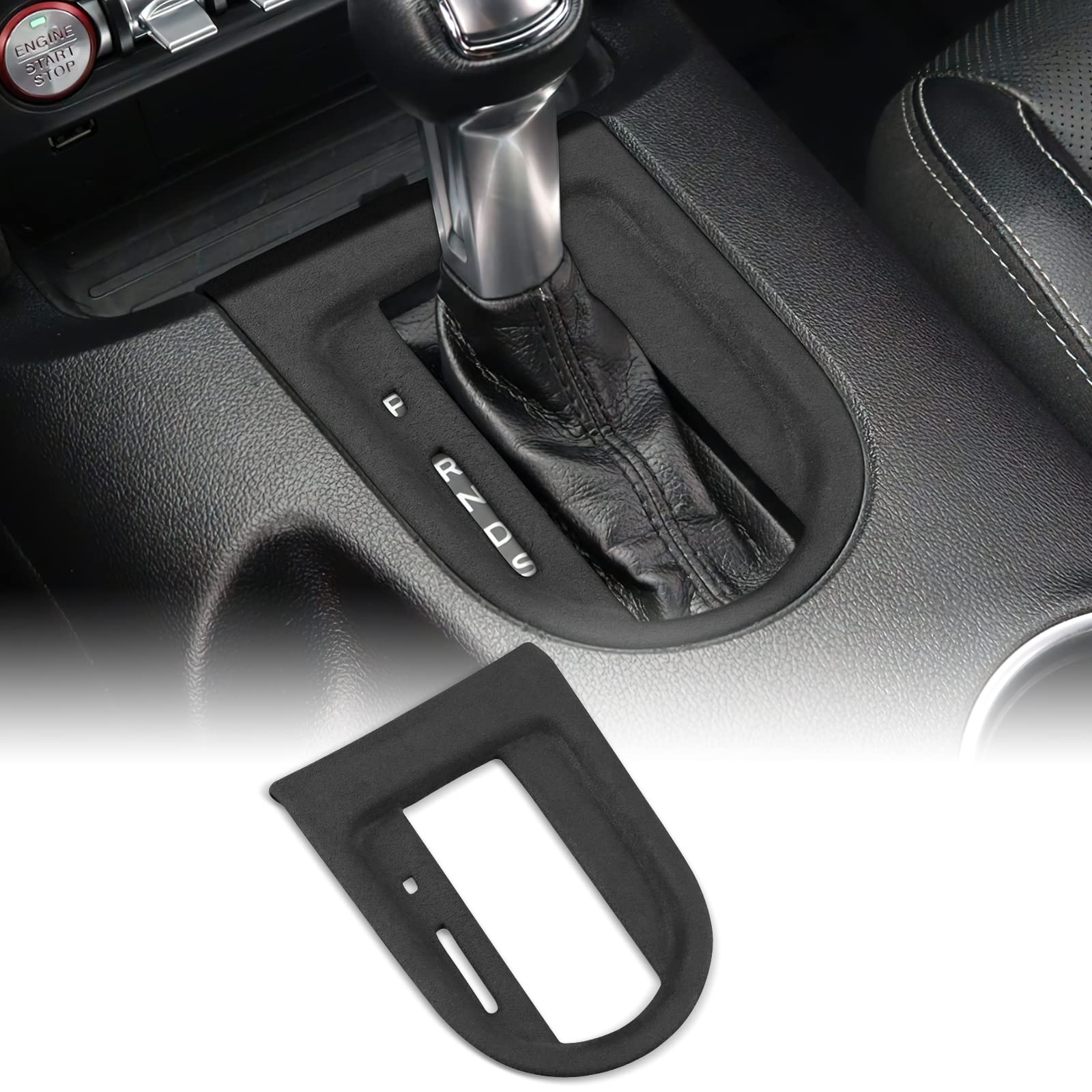 FDAIUN Car Gear Shift Box Panel Frame Shift Knob Cover Alcantara Style Interior Decoration Accessories for Ford Mustang 2015 2016 2017 2018 2019 2020 2021 2022（Black 1pcs）