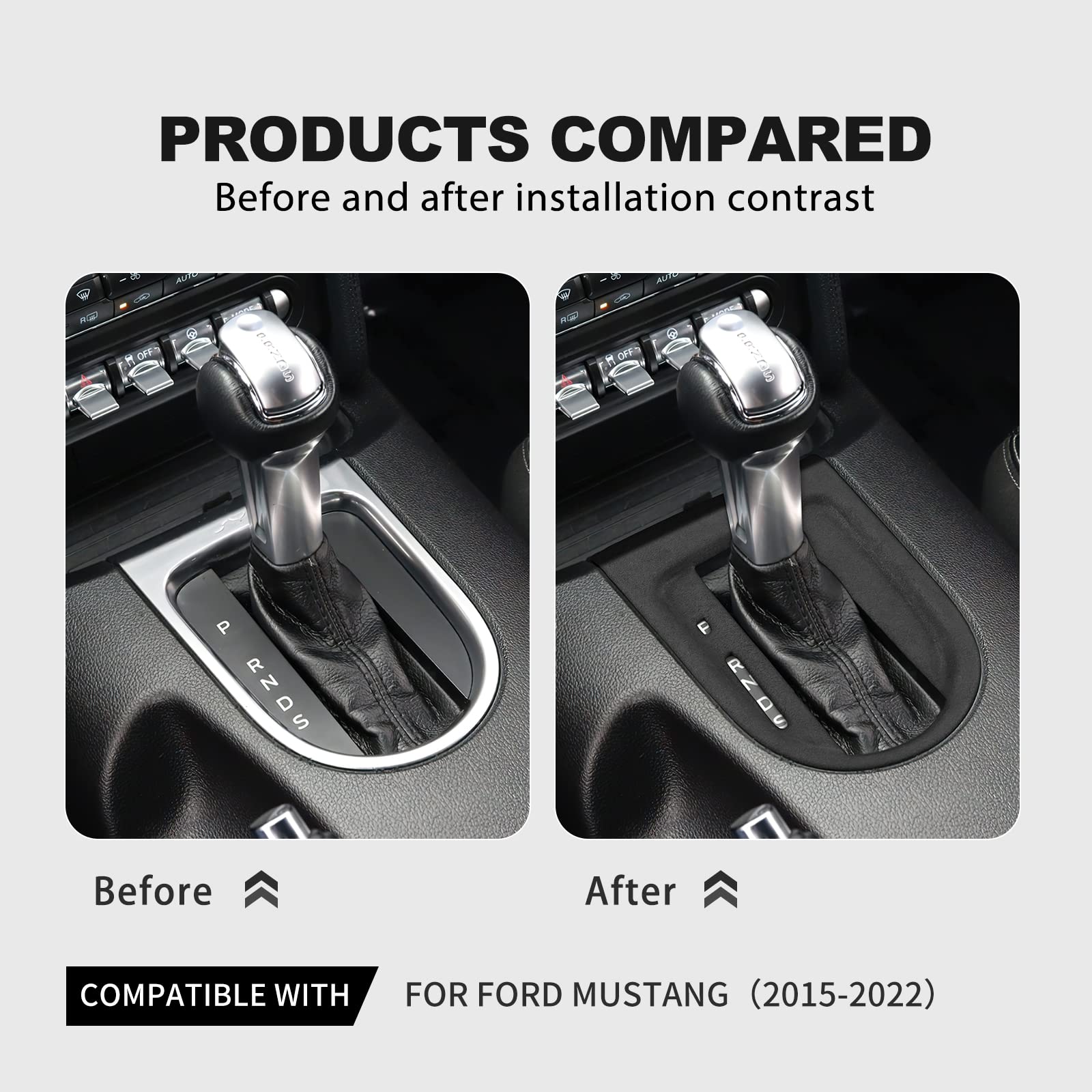 FDAIUN Car Gear Shift Box Panel Frame Shift Knob Cover Alcantara Style Interior Decoration Accessories for Ford Mustang 2015 2016 2017 2018 2019 2020 2021 2022（Black 1pcs）