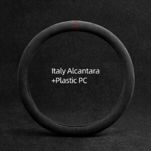 Alfanxi Universal Alcantara Material Steering Wheel Cover Compatible with BMW Benz Audi Toyota Volkswagen Most of Car Models (Red Grid, O Type)