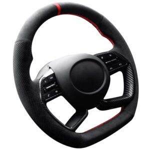 alfanxi hand stitch alcantara steering wheel cover compatible with hyundai elantra new i20 elantra bayon 2022 2023(red stripe)