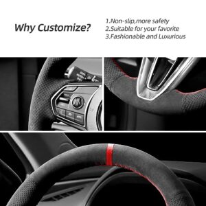 alfanxi hand stitch alcantara steering wheel cover compatible with acura rdx 2019-2023 (red stripe)