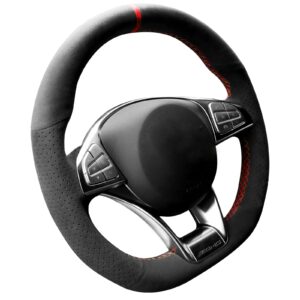 alfanxi hand stitch alcantara steering wheel cover compatible with mercedes benz amg a45 / w205 c43 c63s/ cla45 cls63/ glc 43 63/ e43 w213 /s-class s500 (red stripe)