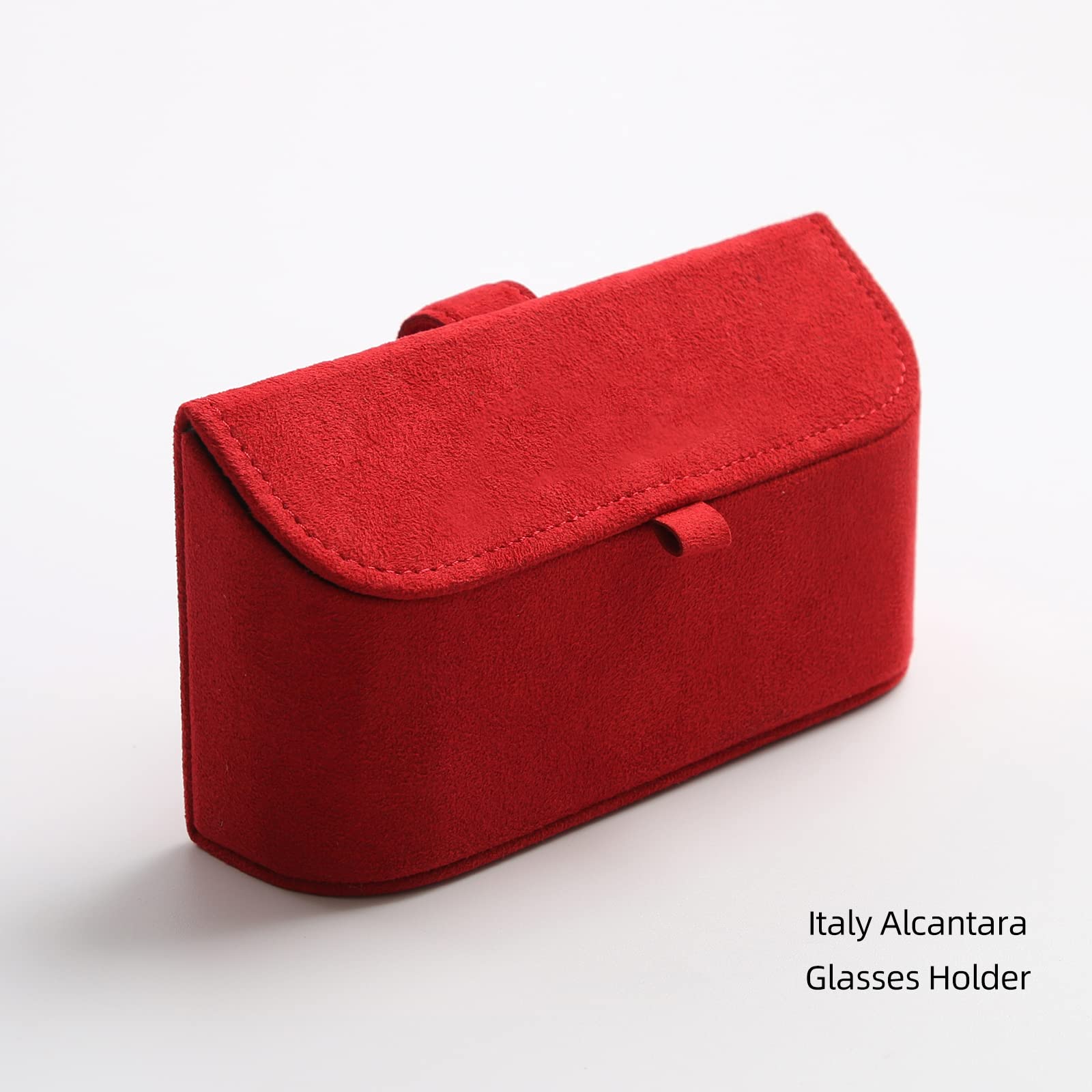 Alfanxi Glasses Holder for Car Sun Visor, Italy Alcantara Material Sunglasses Clip Storage Case Compatible with Most Cars (Red)