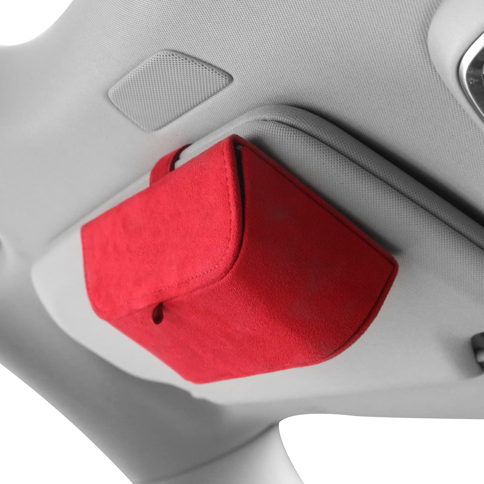 Alfanxi Glasses Holder for Car Sun Visor, Italy Alcantara Material Sunglasses Clip Storage Case Compatible with Most Cars (Red)