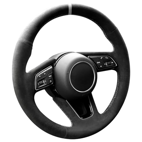 Alfanxi Hand Stitch Alcantara Steering Wheel Cover for Audi A3 A4 A5 S4 Q2 Q3 RS5 S5 Premium with Shift Paddles (White Stripe)