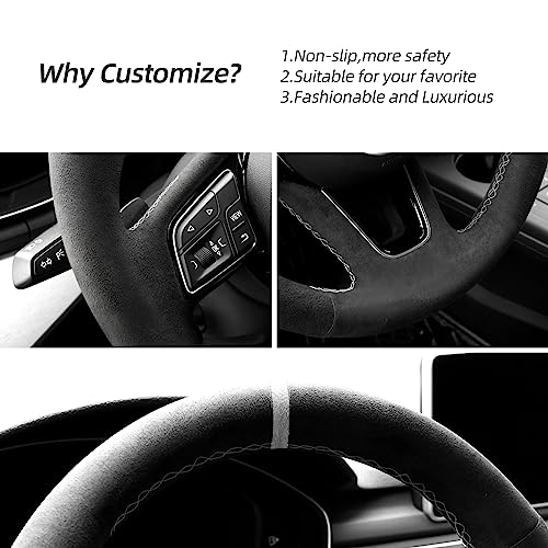 Alfanxi Hand Stitch Alcantara Steering Wheel Cover for Audi A3 A4 A5 S4 Q2 Q3 RS5 S5 Premium with Shift Paddles (White Stripe)