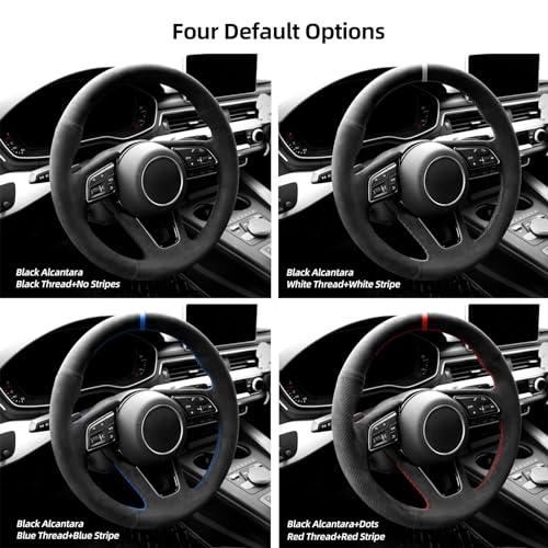 Alfanxi Hand Stitch Alcantara Steering Wheel Cover for Audi A3 A4 A5 S4 Q2 Q3 RS5 S5 Premium with Shift Paddles (White Stripe)