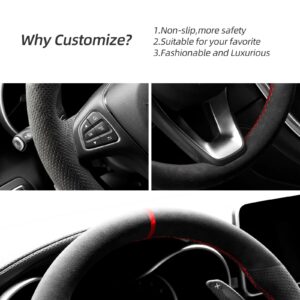 Alfanxi Hand Stitch Alcantara Steering Wheel Cover for Benz A180 A200 B180 B200 C180 C200 C260 C300 E200 E300 CLS260 CLS300 GLC260 GLC300 GLE300 W447 (Red Stripe)