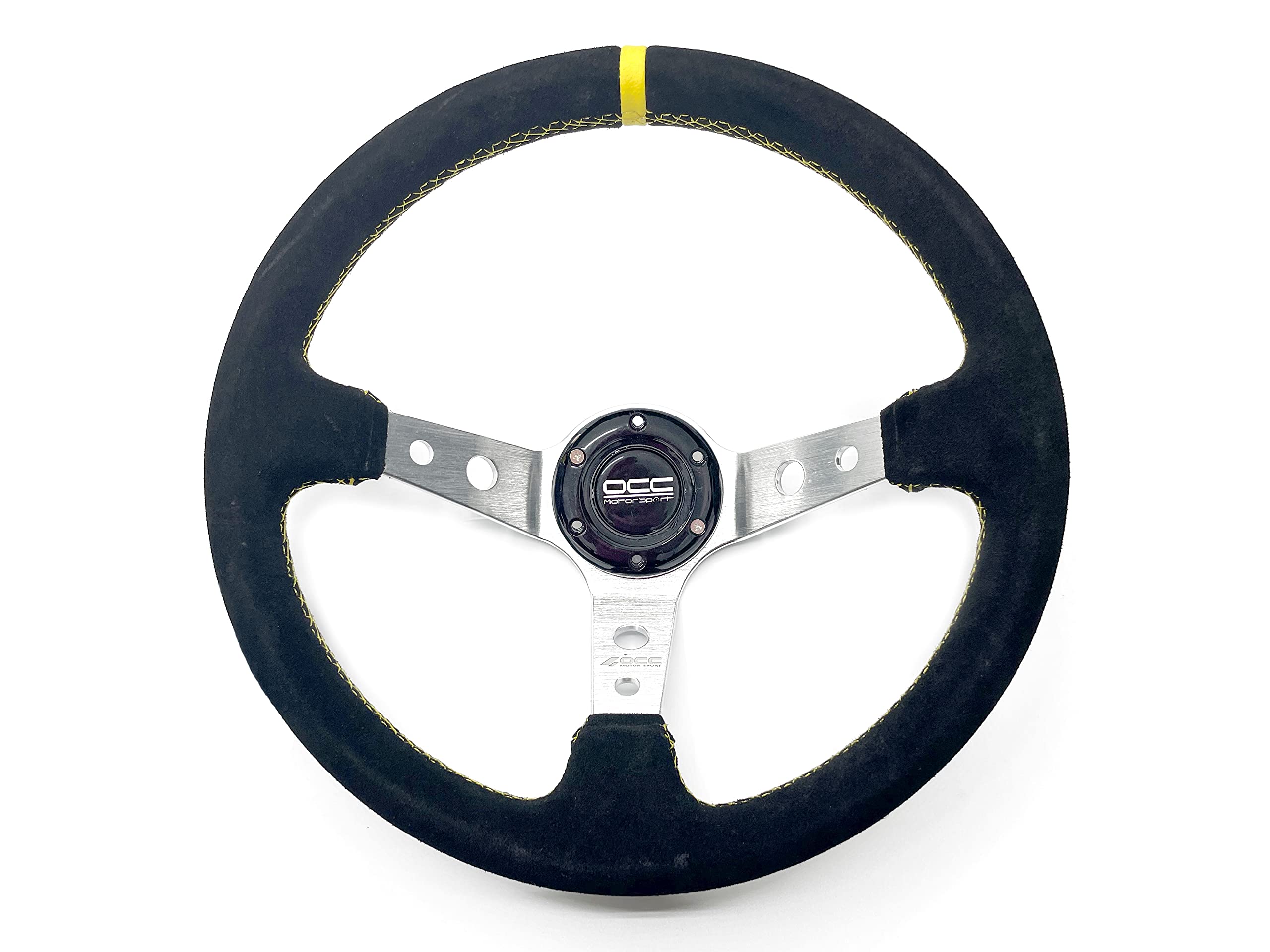 OCC Motorsport Offset Steering Wheel Track Model Alcantara Silver ARMS - 90 MM Full Dish Wheel - 350MM (14 INCH)