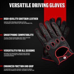 J.A.G. JAG Leather Full Finger Driving Gloves - Cowhide Driving Motorcycle Gloves for Men and Women (2X-Large, Red)