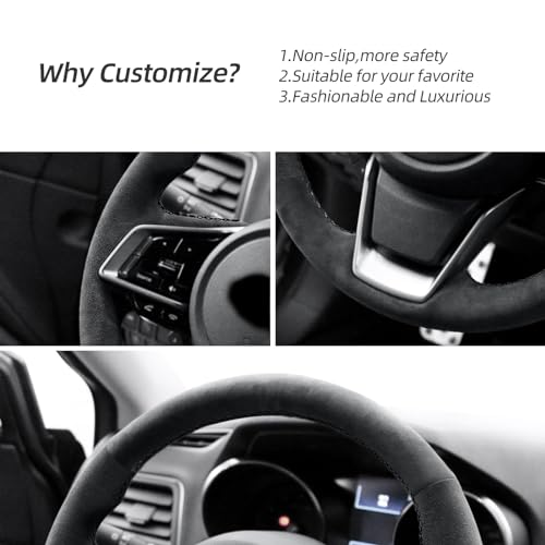 Alfanxi Hand Stitch Sewing Italy Alcantara Car Steering Wheel Cover Wrap for Subaru Ascent/Crosstrek/Forester/Impreza/Legacy/Outback/WRX (No Stripes)