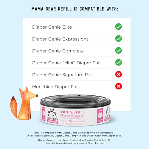 Amazon Brand - Mama Bear Blossoms Scented Diaper Pail Refills for Diaper Genie Pails, 1080 Count (4 Packs of 270 Count)