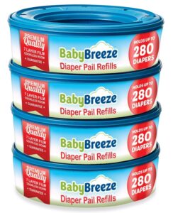 babybreeze diaper pail refill bags compatible with playtex diaper genie pails odor absorbing diaper disposal trash bags - 1120 count (4-pack)