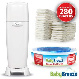 BabyBreeze Diaper Pail Refill Bags Compatible with Playtex Diaper Genie Pails Odor Absorbing Diaper Disposal Trash Bags - 1120 Count (4-Pack)