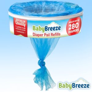 BabyBreeze Diaper Pail Refill Bags Compatible with Playtex Diaper Genie Pails Odor Absorbing Diaper Disposal Trash Bags - 1120 Count (4-Pack)