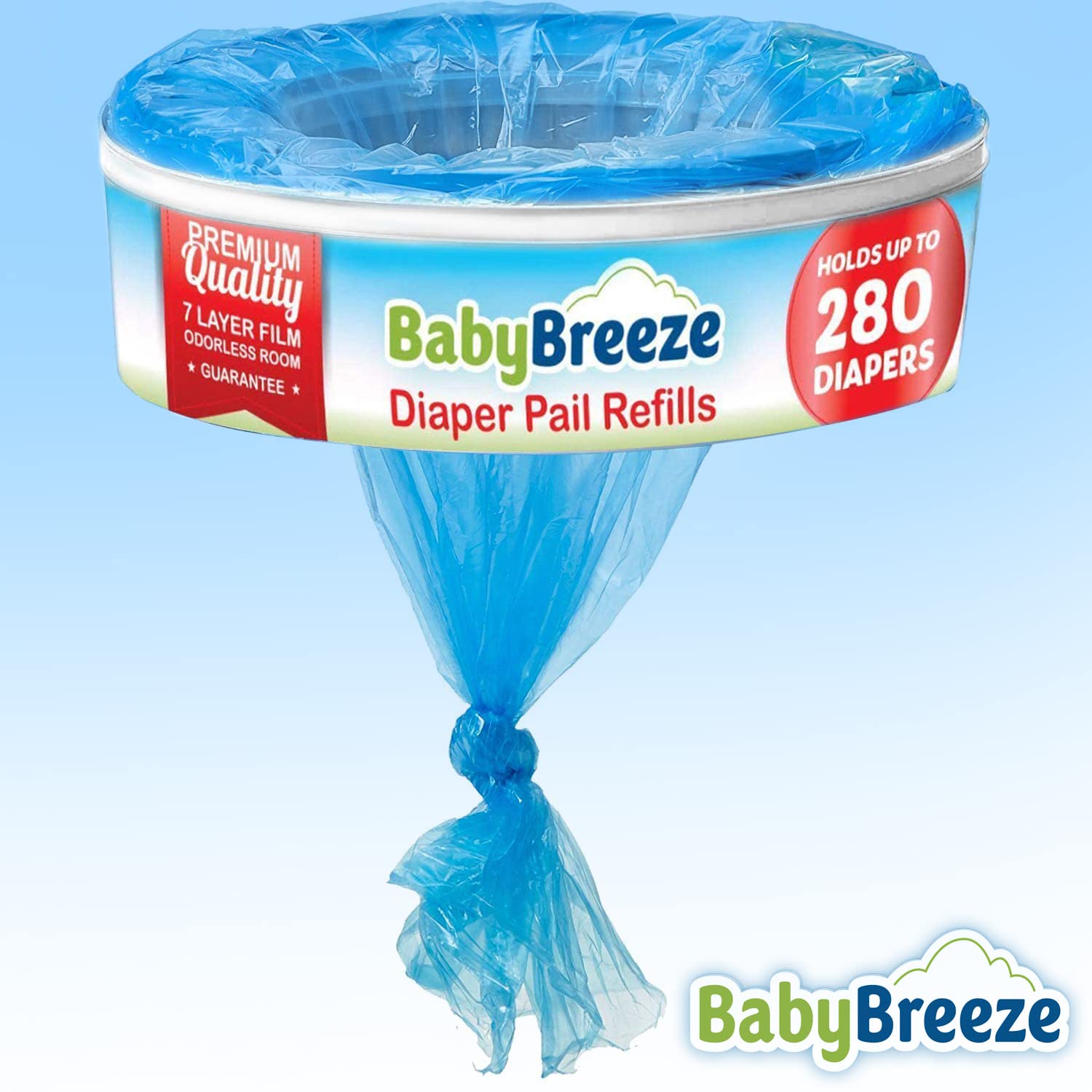 BabyBreeze Diaper Pail Refill Bags Compatible with Playtex Diaper Genie Pails Odor Absorbing Diaper Disposal Trash Bags - 1120 Count (4-Pack)