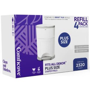 comficove refills compatible with dekor plus diaper pails | 4 pack | extra thick diaper pail refill liners | fresh scent | easy to replace and dispose of diaper bag | odorless baby diapers disposal