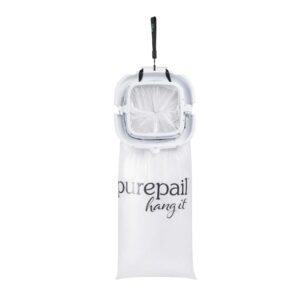 purepail hang it diaper disposal system – white – odor control for on-the-go – hang from anywhere – perfect for car & grandparents – includes 1 hang it + 5 lavender scented refill bags + 1 travel case