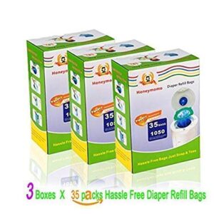 Honeymomo Baby Bathing Diaper refill bags 35 Bags 1050 Counts Fully Compatible with Arm&Hammer Disposal System Diaper Pail Snap, Seal and Toss Refill Bags