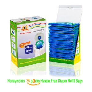 Honeymomo Baby Bathing Diaper refill bags 35 Bags 1050 Counts Fully Compatible with Arm&Hammer Disposal System Diaper Pail Snap, Seal and Toss Refill Bags