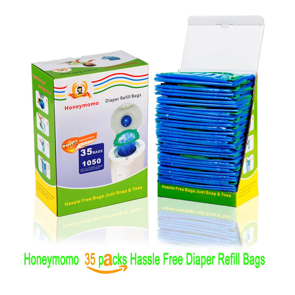 Honeymomo Baby Bathing Diaper refill bags 35 Bags 1050 Counts Fully Compatible with Arm&Hammer Disposal System Diaper Pail Snap, Seal and Toss Refill Bags