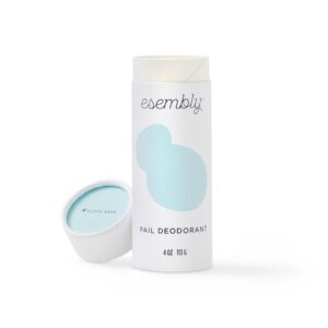 esembly pail deodorant, shakable powder deodorizer for diaper pails, keeps diapers, gym clothes and dirty laundry smelling fresh, scents of rosemary, lemon and grapefruit, 4oz