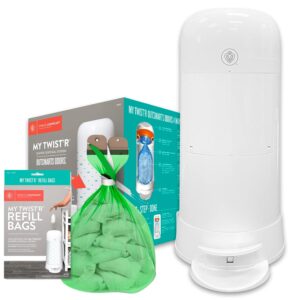 prince lionheart my twist’r diaper pail made in usa with refill bags included - hands free patented design completely eliminates odors - easy to use, customize to match nursery